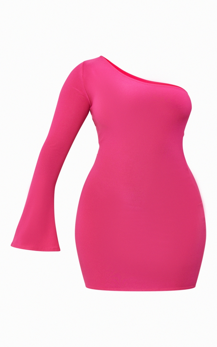 Shape Hot Pink Asymmetric Sleeve Bodycon Dress | PrettyLittleThing AUS