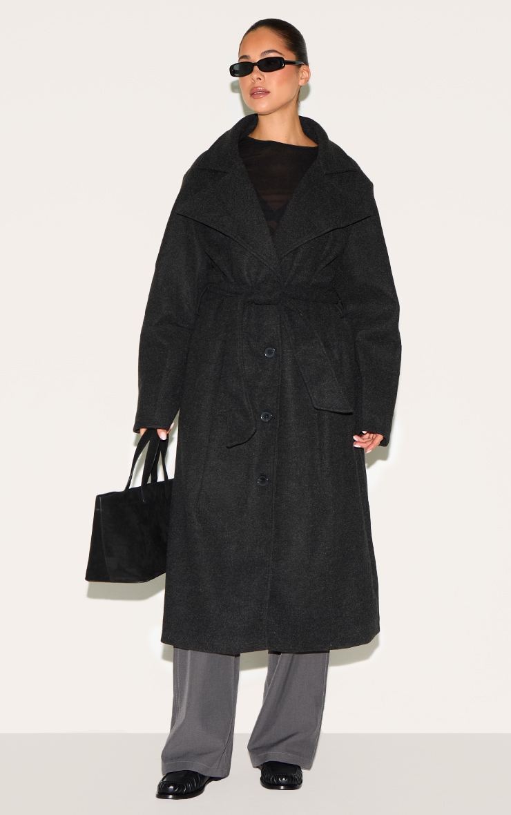 Black Oversized Wool Look Trench Coat | Outerwear | PLT