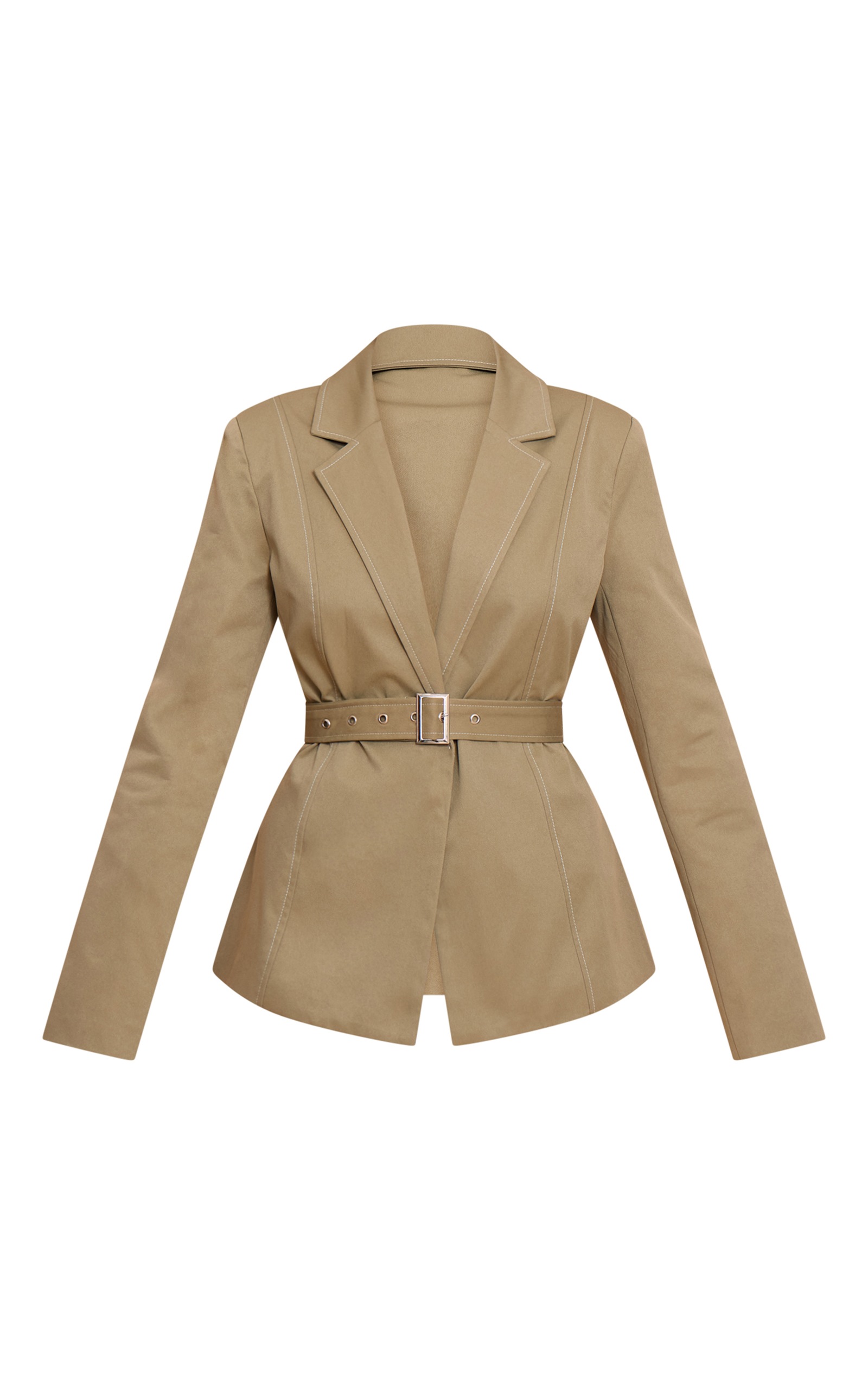 Sage Tie Waist Contrast Stitch Blazer | Outerwear | PrettyLittleThing USA