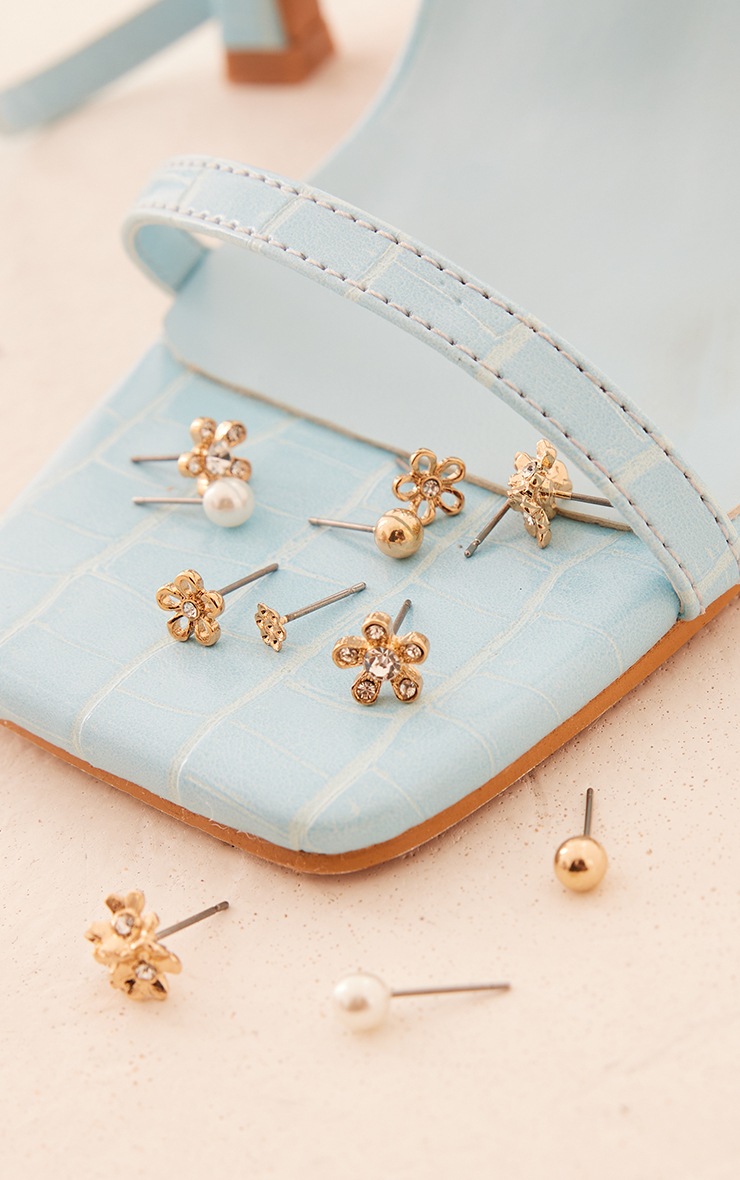 Gold Floral & Pearl Assorted Stud Earring Multipack | Accessories | PLT