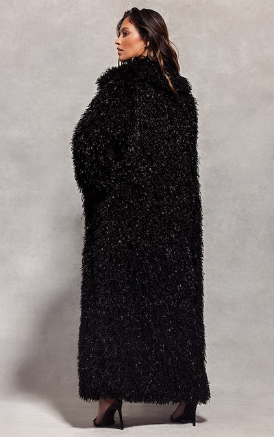 Black Faux Fur Oversized Maxi Coat | Outerwear | PLT USA
