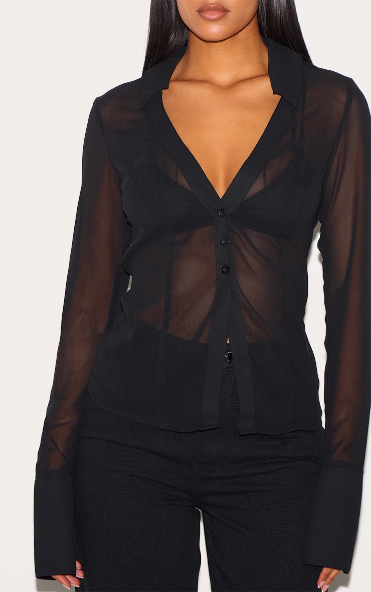 Tall Blouse En Mesh Noir À Boutons Devant | Tall | PrettyLittleThing FR