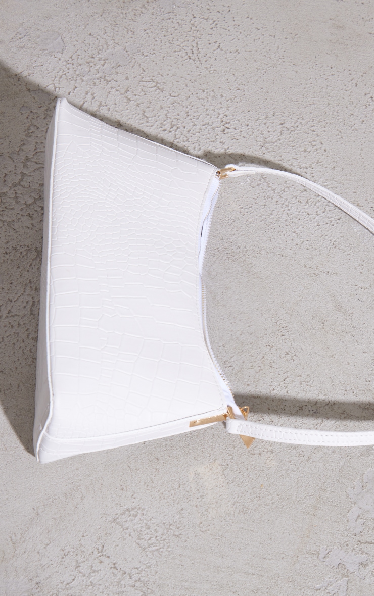 White Croc Long Rounded Shoulder Bag | PrettyLittleThing