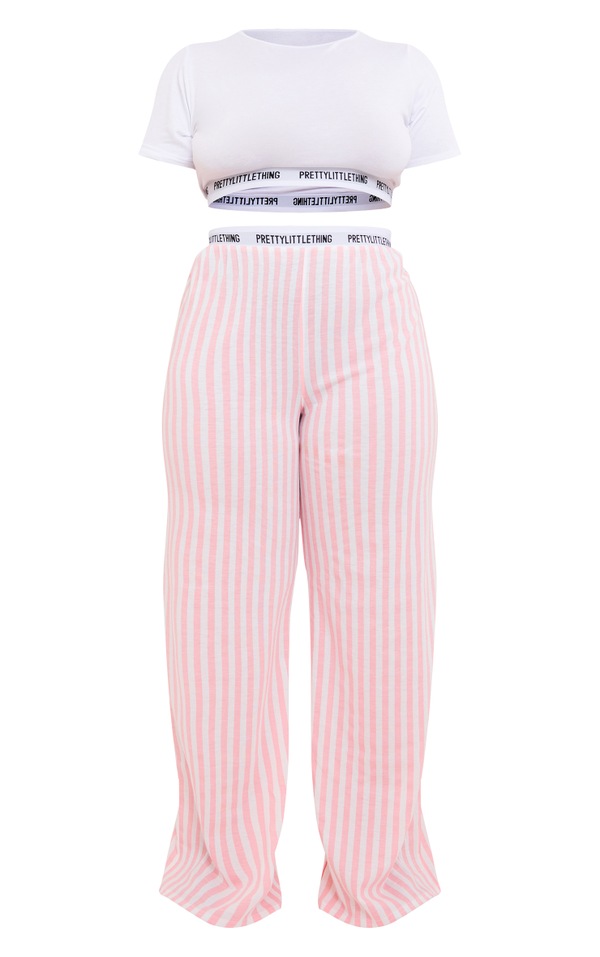 PRETTYLITTLETHING Plus Pink Striped Trouser Pj Set | Plus Size | PLT IRE