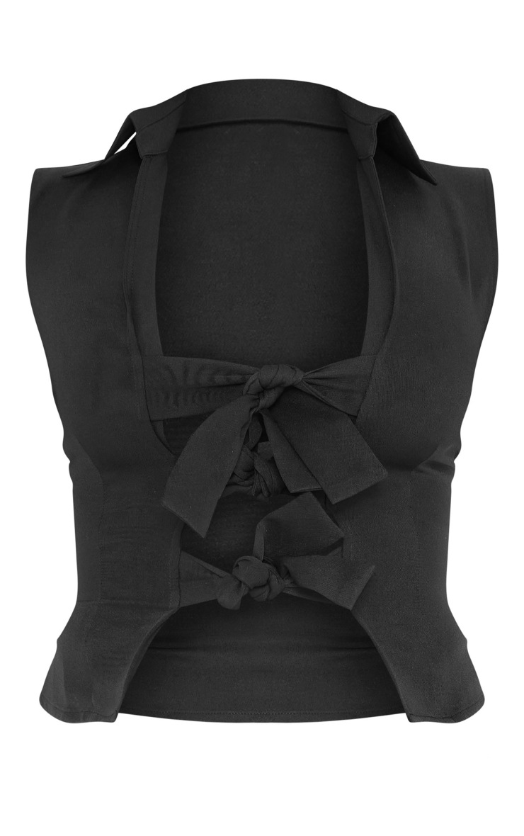 Black Woven Bow Tie Front Sleeveless Waistcoat | PrettyLittleThing