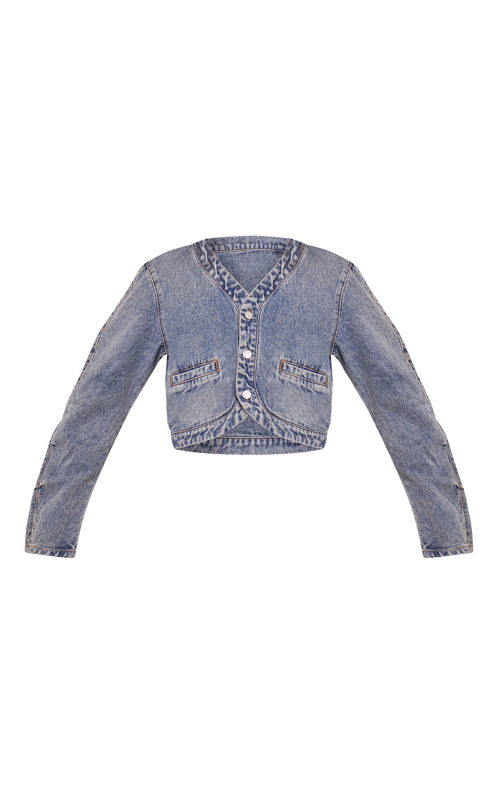 Tall Vintage V Neck Curved Hem Crop Denim Jacket | Tall | PLT IRE