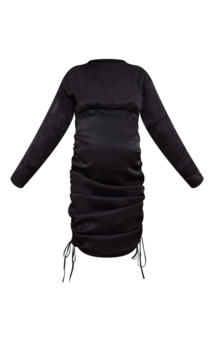 Maternity Black Plisse Ruched Side Bodycon Dress | PrettyLittleThing