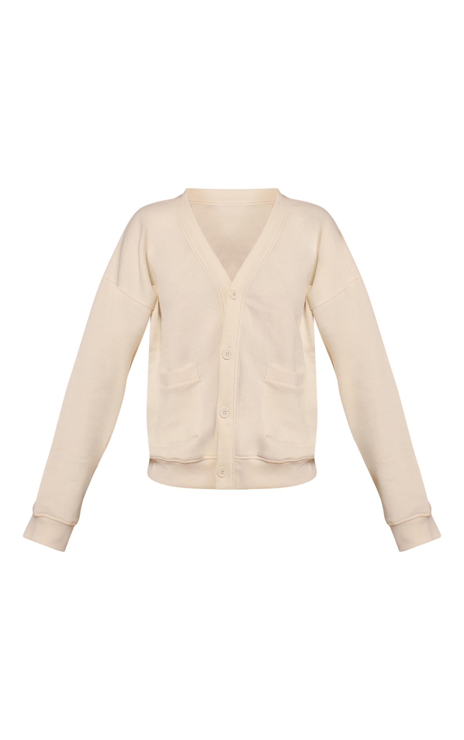 Cream Button Front Pocket Sweat Cardigan | Athleisure | PLT