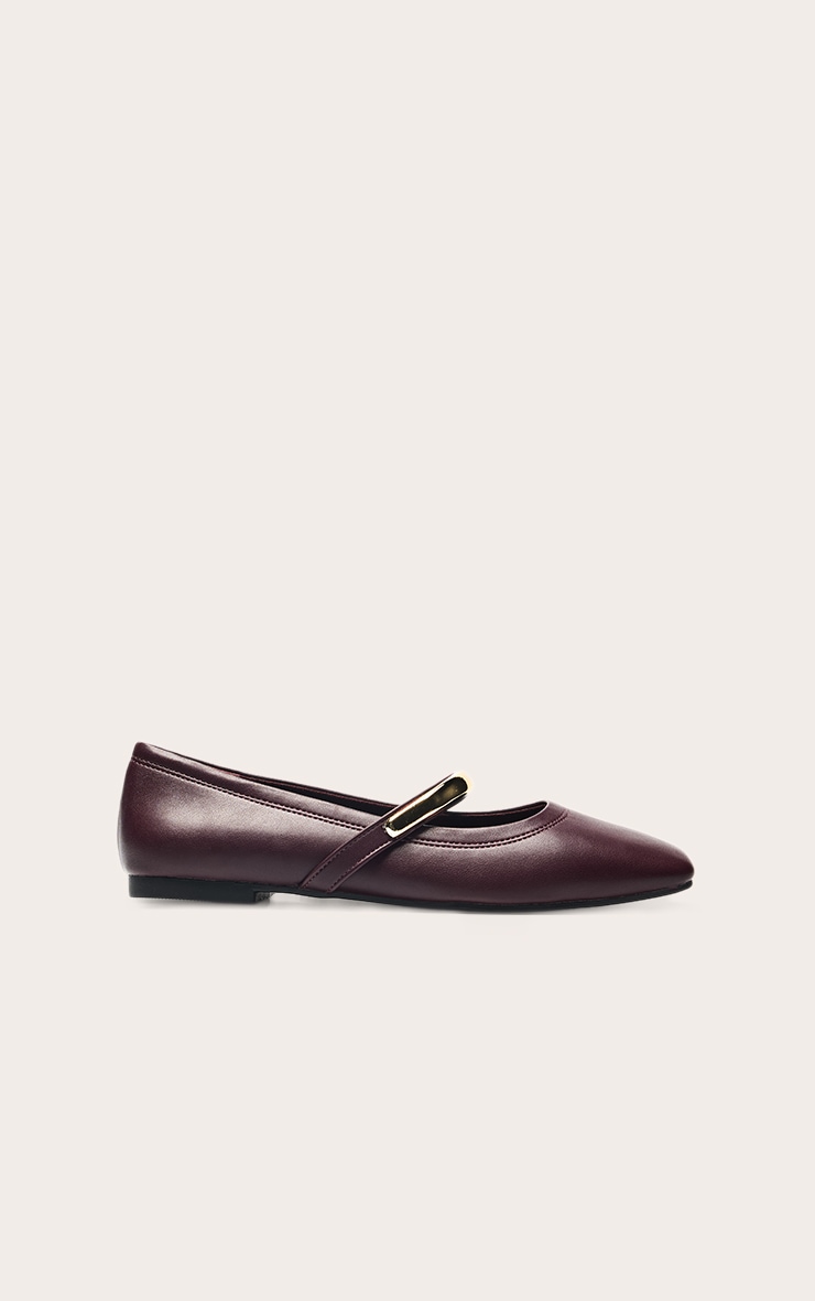 Plum Soft PU Silver Strap Square Toe Ballet Flats | Footwear | PLT IRE