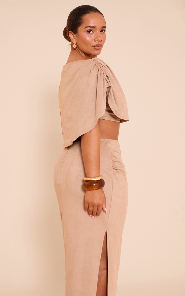 Shape Stone Faux Suede Cowl Drape Top | Shape | PLT USA