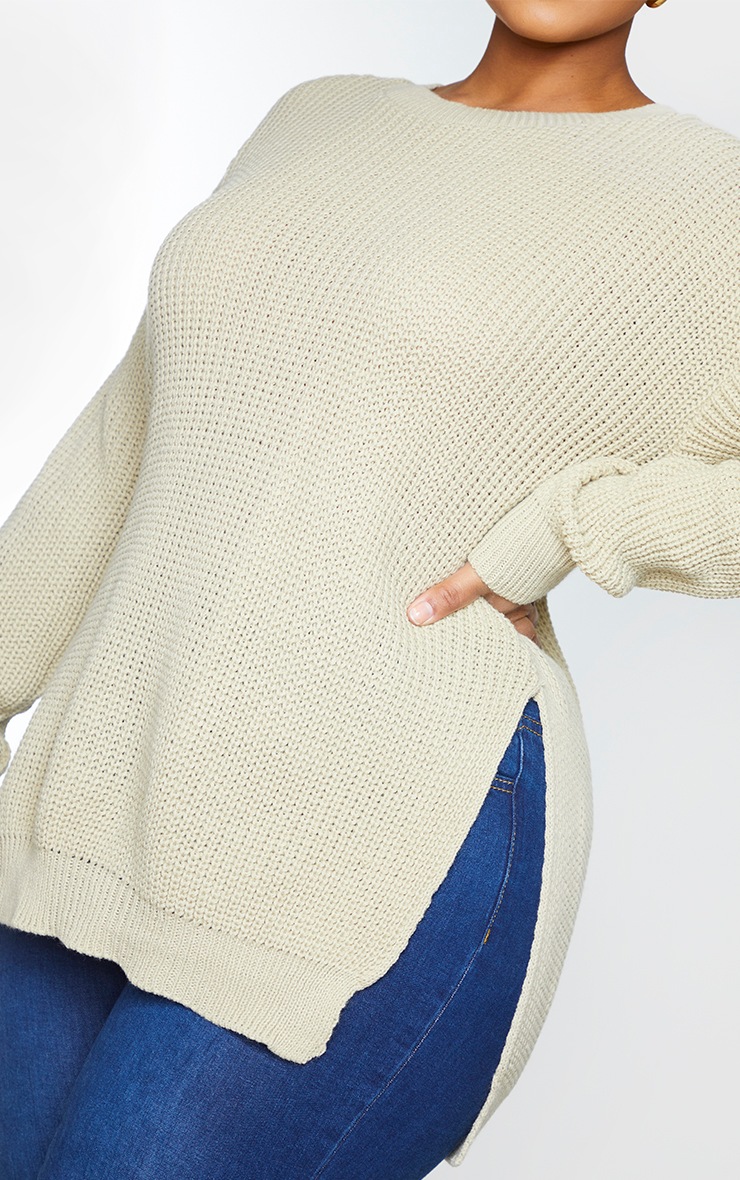 Plus Stone Round Neck Side Split Jumper | PrettyLittleThing AUS