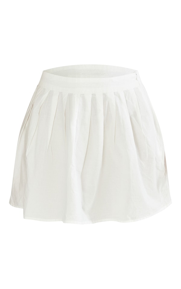 White Cotton Poplin Pleated Mini Tennis Skirt Bottoms Prettylittlething Ca
