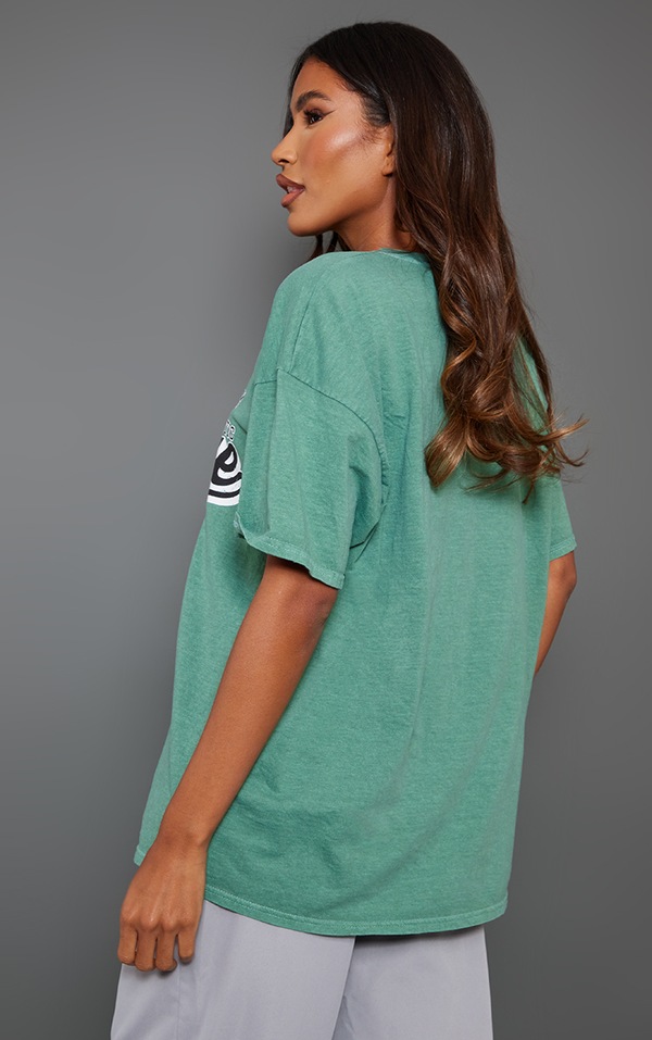 Green NYC College Print Washed T Shirt | Tops | PLT