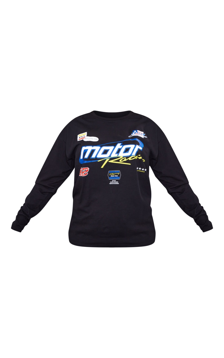 Black Motor Racing Print Long Sleeve T Shirt | PrettyLittleThing