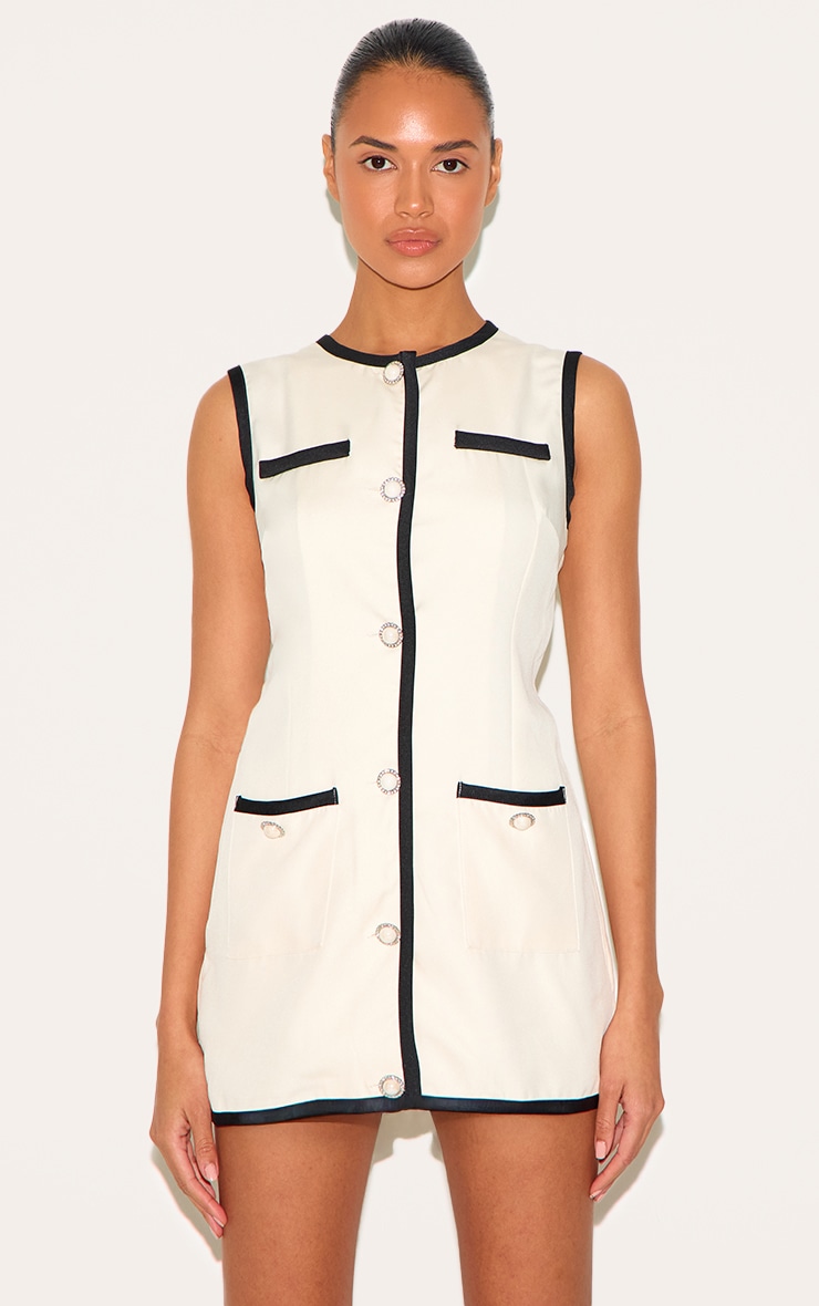 Cream Contrast Detail Pearl Button Woven Romper | Jumpsuits & Rompers ...