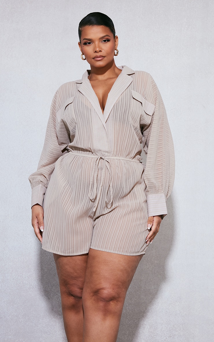 Plus Taupe Sheer Playsuit | Plus Size | PLT