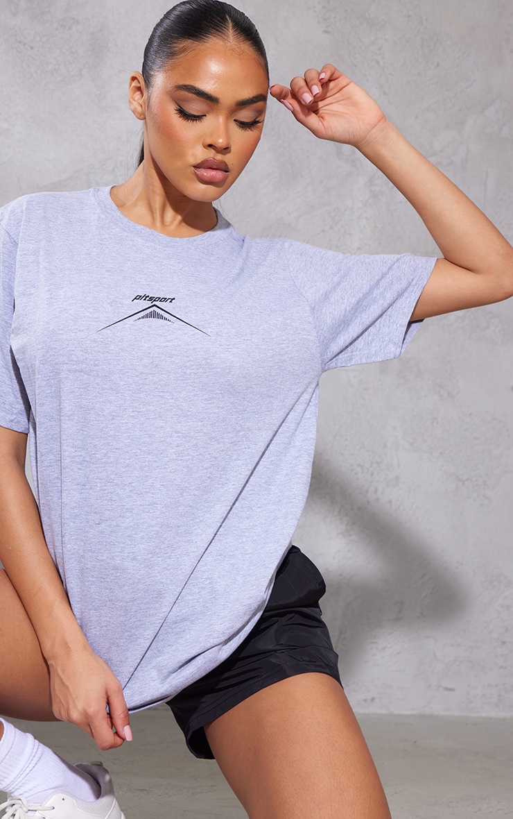PRETTYLITTLETHING T-shirt sport oversize gris chiné graphisme ...