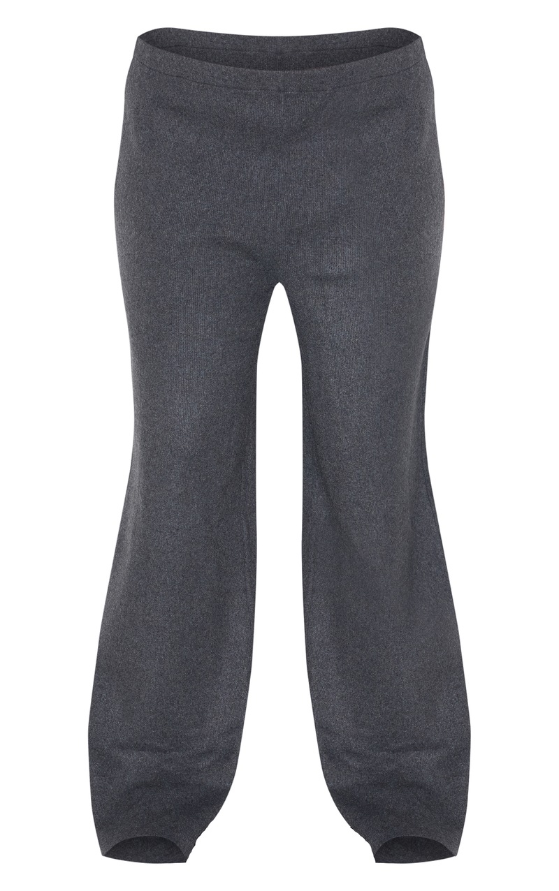 Plus Grey Soft Touch Rib Wide Leg Pants | Plus Size | PrettyLittleThing USA