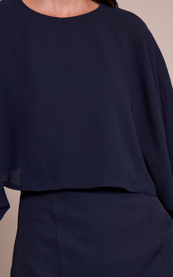 Navy Woven Bandeau Drape Scarf Detail Mini Dress | Dresses | PLT