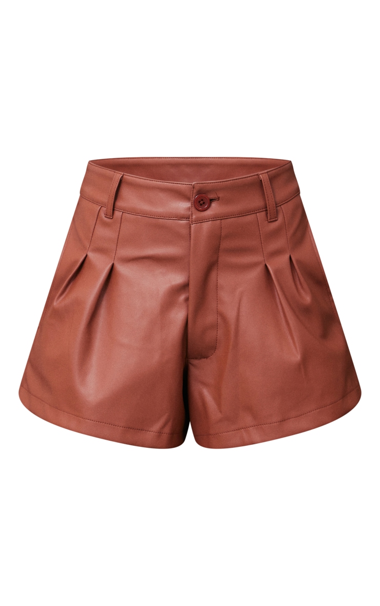 Chocolate Brown Faux Leather Floaty Shorts | PrettyLittleThing USA