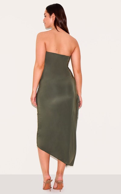 Shape Olive Slinky Bandeau Ruched Hem Midaxi Dress | Shape | PrettyLittleThing