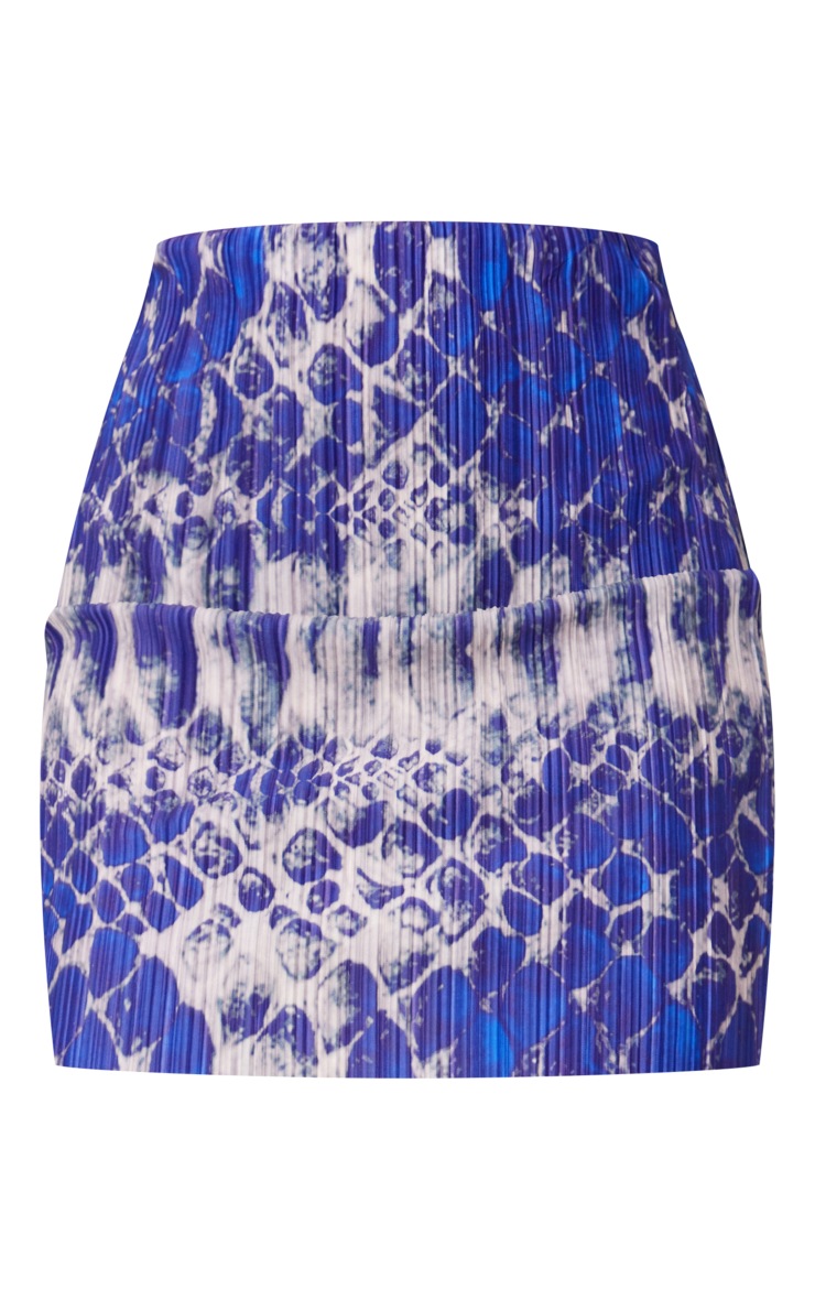 Tall Blue Snake Print Plisse Mini Skirt | PrettyLittleThing USA