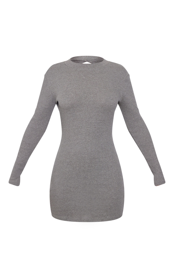 Grey Rib High Neck Open Back Bodycon Dress | Dresses | PLT