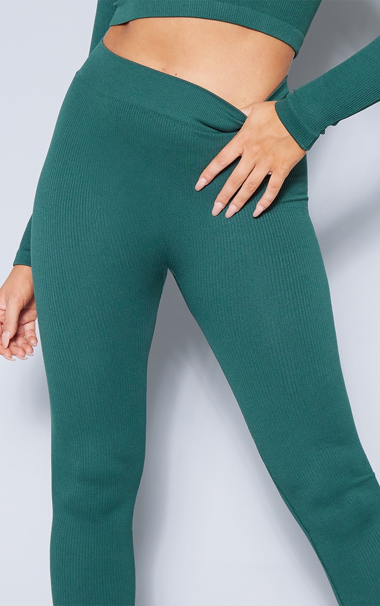 Forest Green Structured Contour Ribbed Leggings | PrettyLittleThing AUS