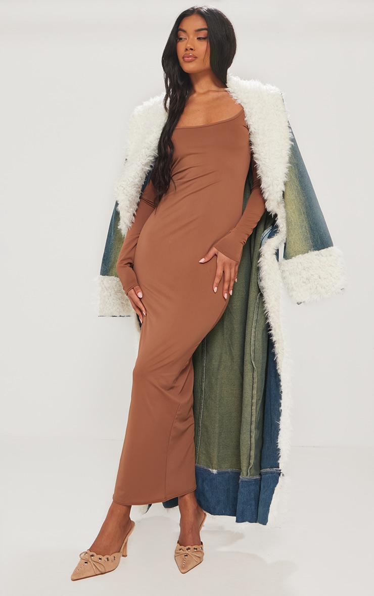 Square Neck Long Sleeve Midi Dress Prettylittlething Usa