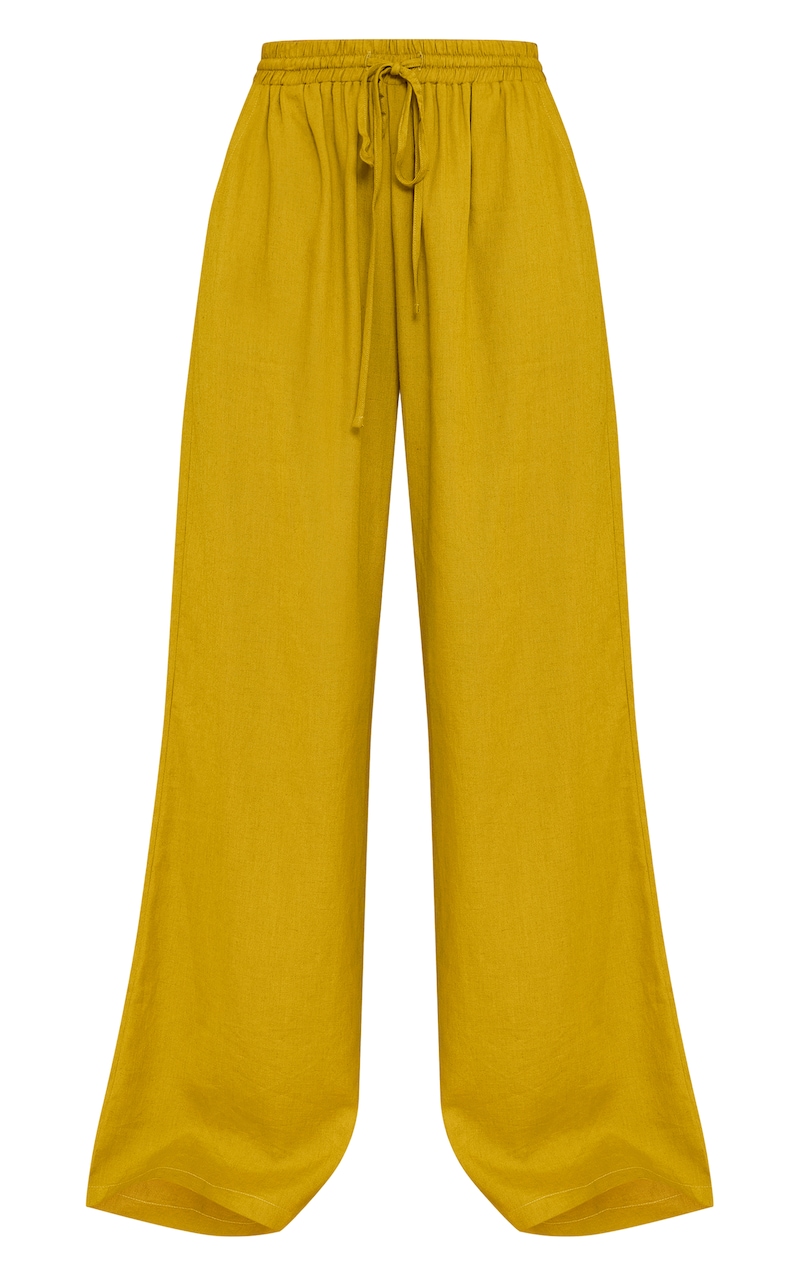 Deep Mustard Linen Drawstring Wide Leg Trousers | Co-ords | PLT