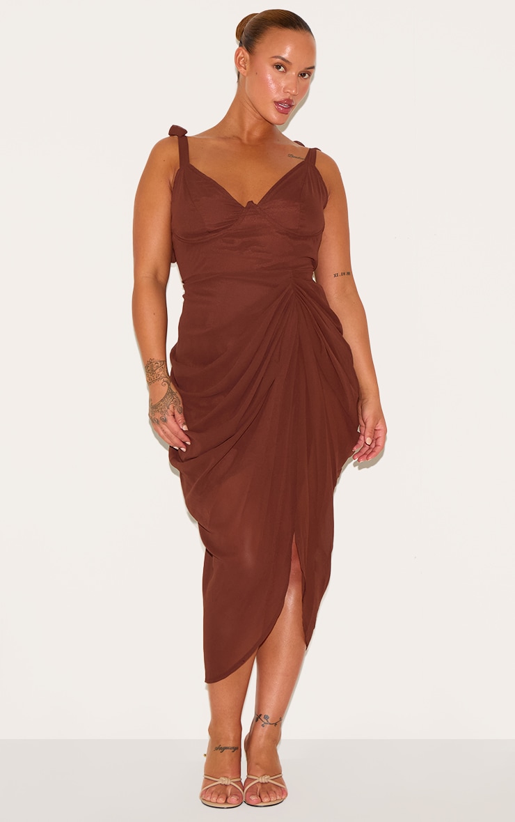 Plus Chocolate Underwire Detail Draped Midi Dress | Plus Size | PrettyLittleThing