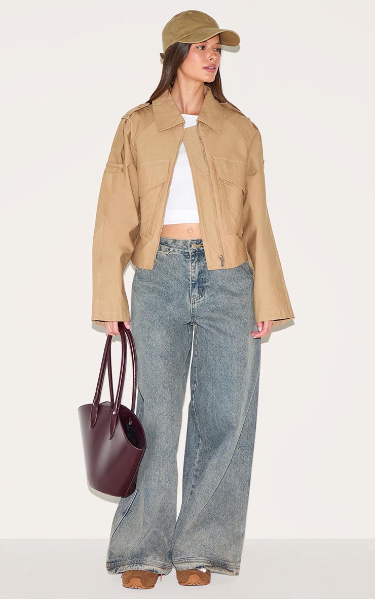 Camel Trench Detail Cropped Zip Up Jacket | Outerwear | PLT