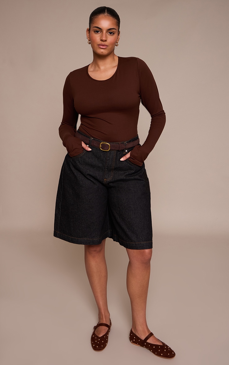 Plus Raw Indigo Wash Longline Denim Jorts | Plus Size | PLT USA