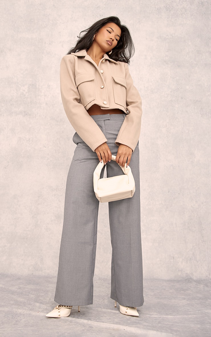 Sand Wool Look Button Up Structured Crop Jacket | Outerwear ...