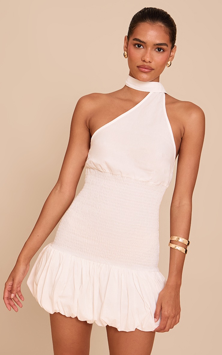 White Shirred Puffball Mini Dress | Dresses | PrettyLittleThing USA