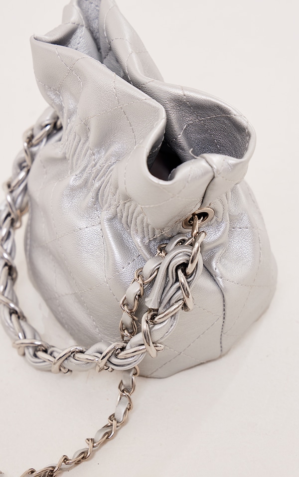 Silver Crinkle PU Quilted Bucket Cross Body Bag | Accessories ...