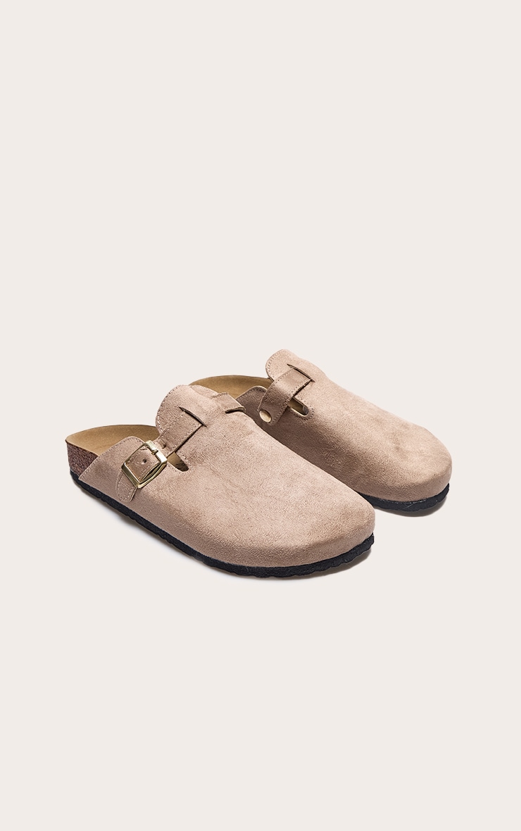 Beige Faux Suede Buckled Mule Cloggs | Footwear | PLT