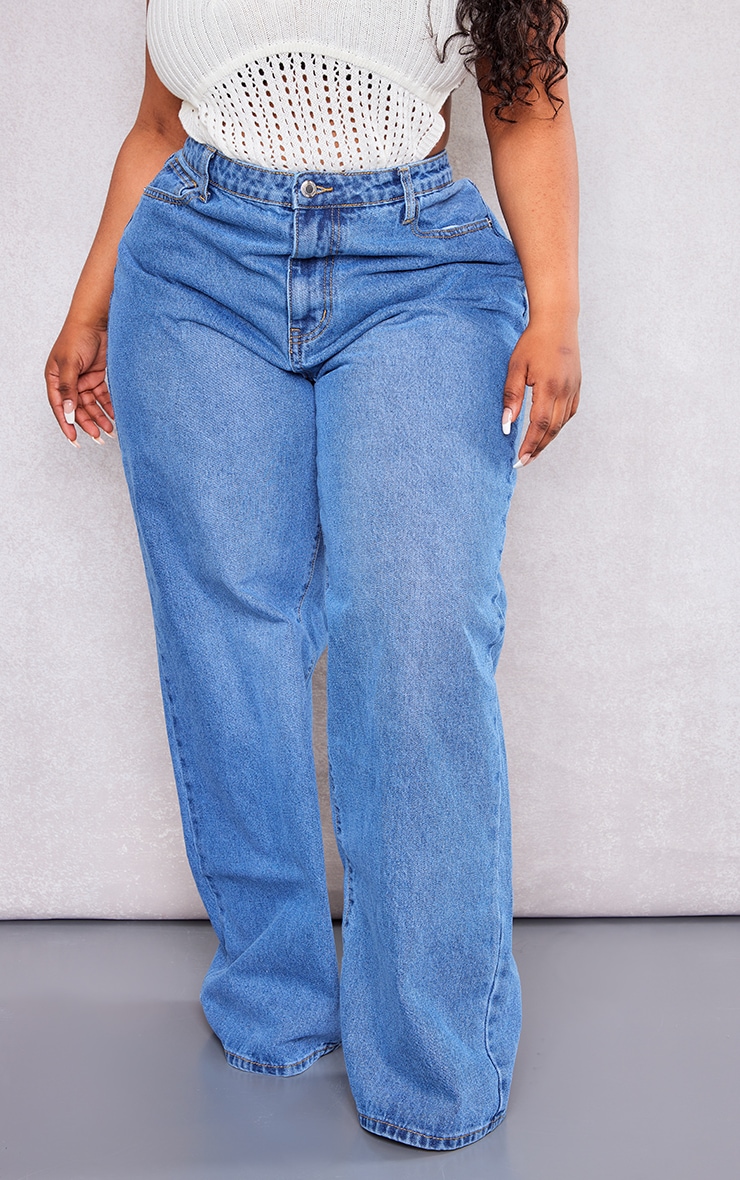 Plus Mid Blue Wash Mid Rise Straight Leg Jeans | Plus Size ...