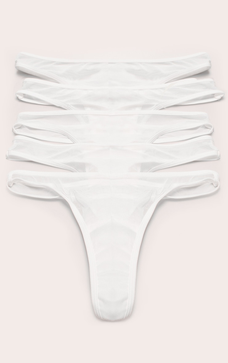 White Mesh Pack Of 5 Basic Thongs | Lingerie & Nightwear | PLT
