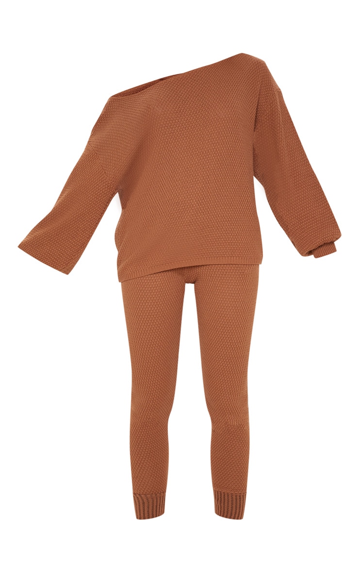 Rust Knitted Waffle Lounge Set | Knitwear | PrettyLittleThing USA