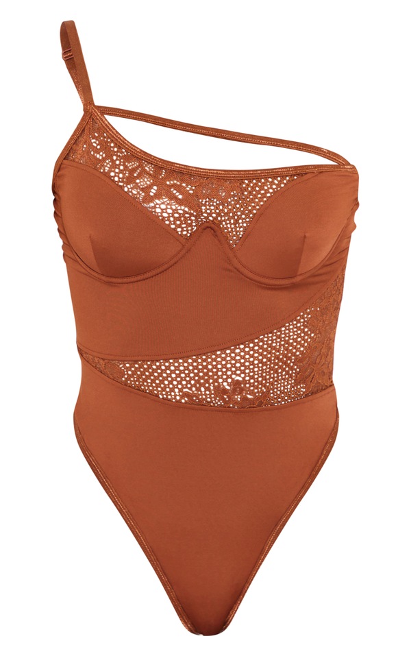 Brown Lace Panel Detail Underwired Body Prettylittlething