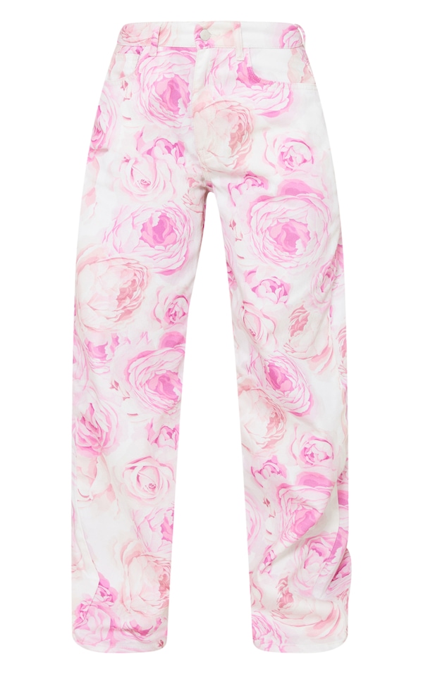 Pink Rose Print Wide Leg Jeans | Denim | PLT USA