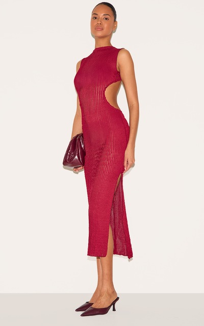 Burgundy Texture Extreme Back Cut Out Maxi Dress | Dresses ...