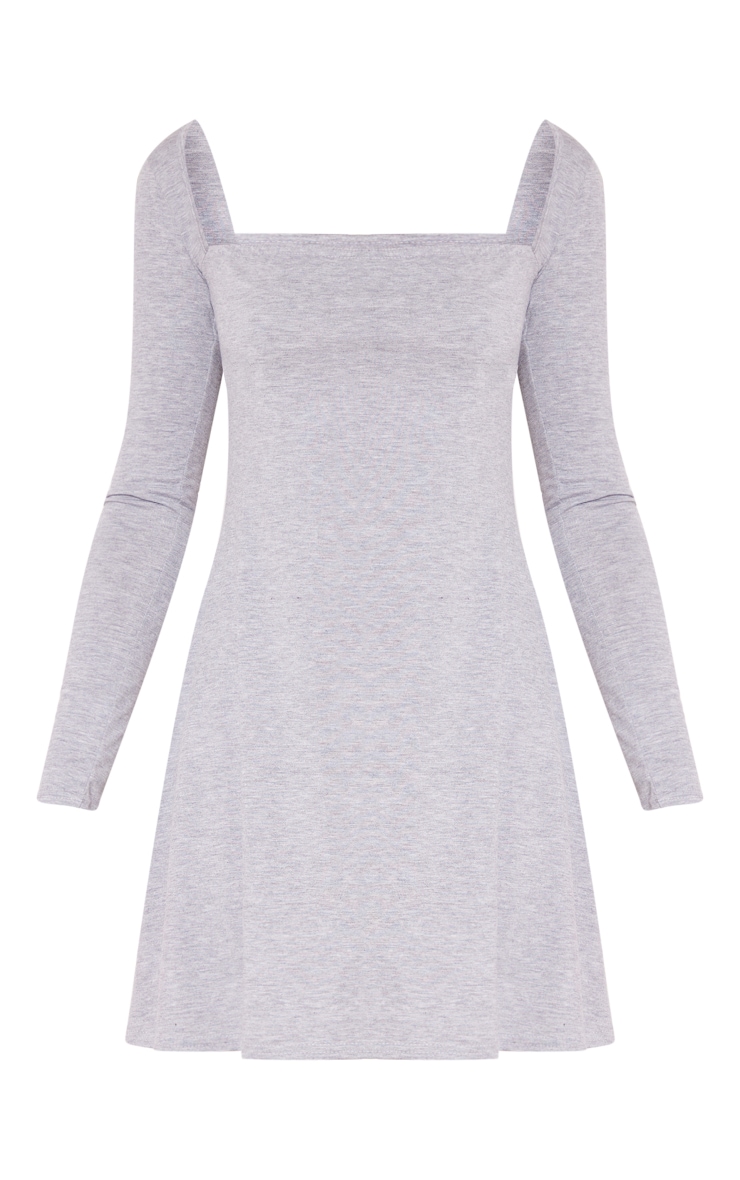Grey Marl Square Neck Long Sleeve Shift Dress | PrettyLittleThing AUS