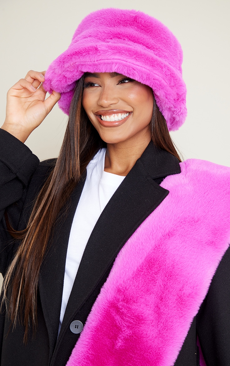 Bright Pink Soft Faux Fur Bucket Hat | PrettyLittleThing USA