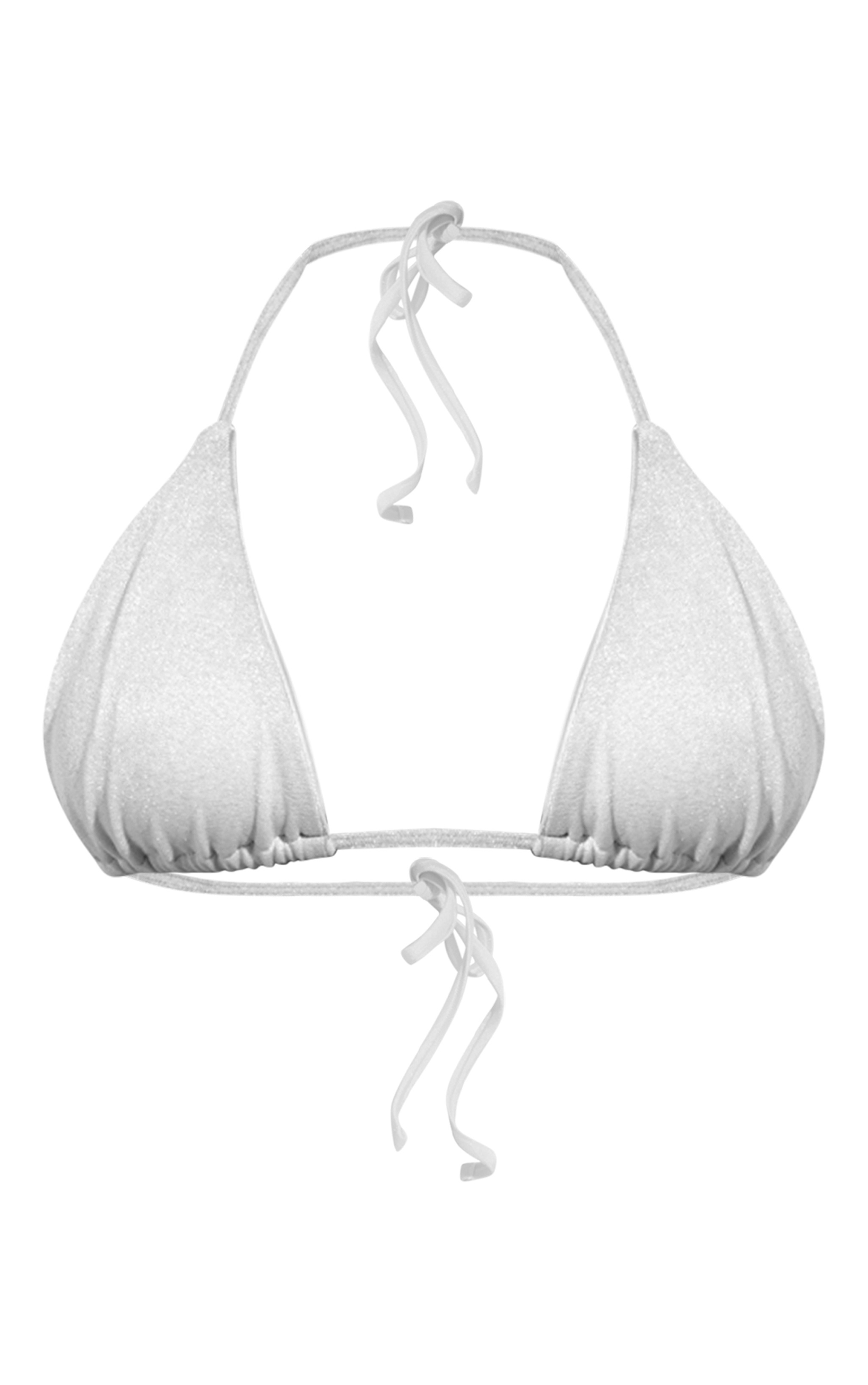 Silver Glitter Detail Triangle Bikini Top Swimwear