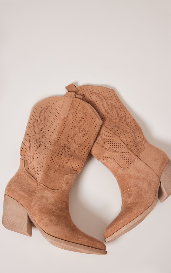 Beige Point Toe Stitch Heeled Western Boots | Footwear ...