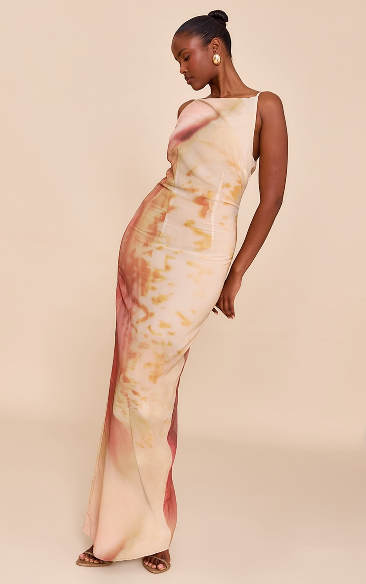 Natural Abstract Printed Chiffon Maxi Dress | Dresses | PLT