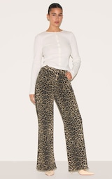 Brown Leopard Print Denim Wide Leg Denim Jean | Denim | PrettyLittleThing