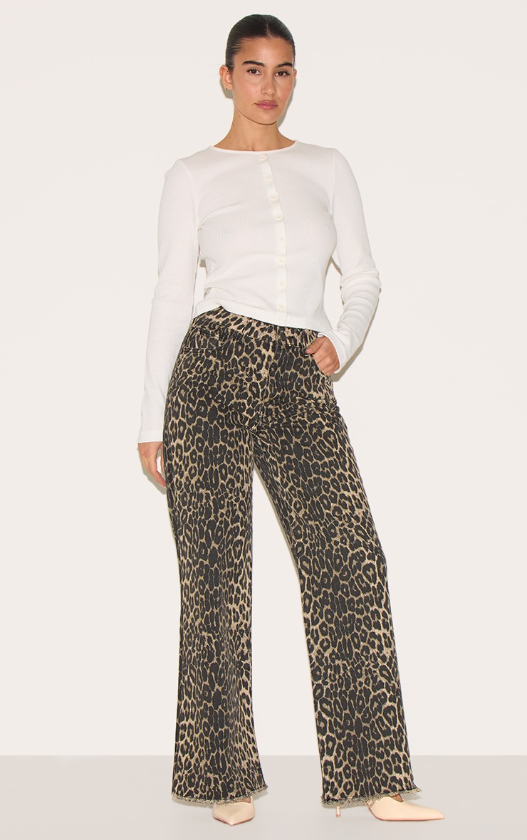 Brown Leopard Print Denim Wide Leg Denim Jean | Denim | PrettyLittleThing